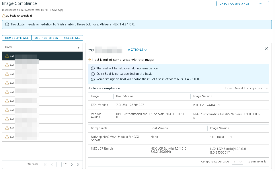 Converting NSX enabled cluster from baselines to single image ...